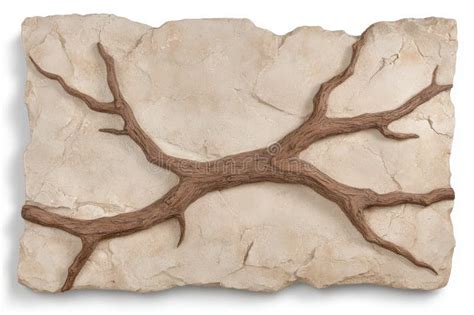 Fossilized Tree Branch Embedded In Rock Stock Illustration