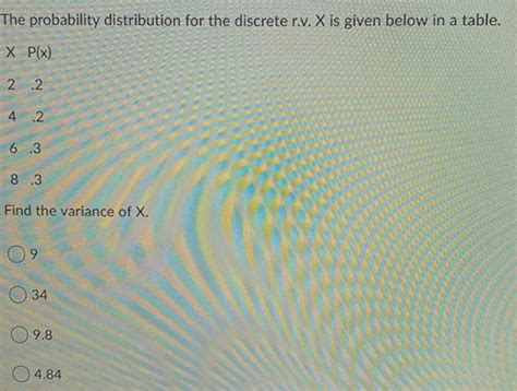 Solved The Probability Distribution For The Discrete Rv X Chegg