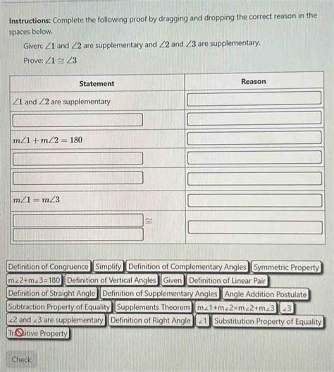 Instructions Complete The Following Proof By Dragging And Dropping The Correct Reason In Geometry