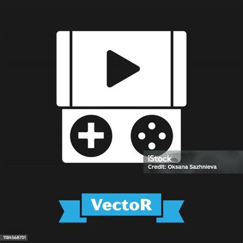 흰색 휴대용 비디오 게임 콘솔 아이콘 검은 색 배경에 격리 게임 패드 기호입니다 게임 개념 벡터 일러스트레이션 Brand