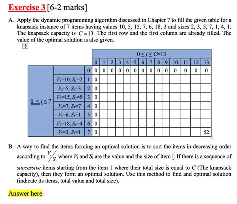 Solved Exercise 3 6 2 Marks A Apply The Dynamic