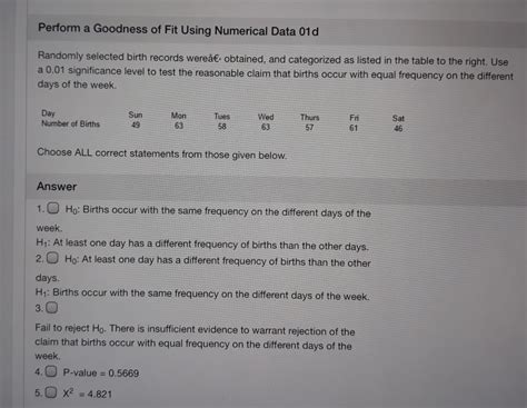 solved perform a goodness of fit using numerical data 01d