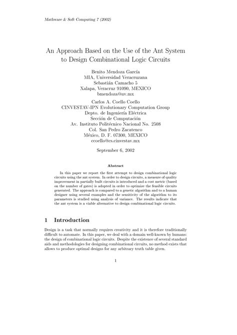 Pdf An Approach Based On The Use Of The Ant System To Design Combinational Logic Circuits