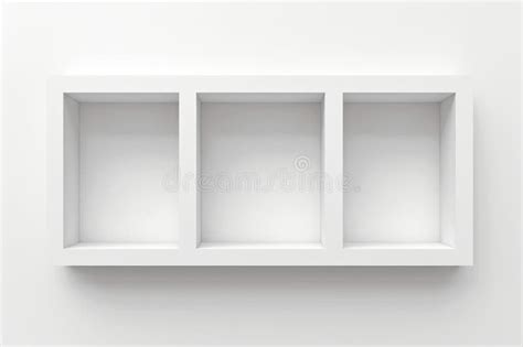 White Shelf With Three Empty Spaces Ready For Storage Or Display Stock Photo Image Of