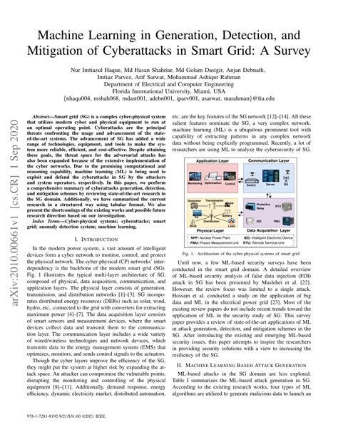Pdf Machine Learning In Generation Detection And Mitigation Of Cyberattacks In Smart Grid A