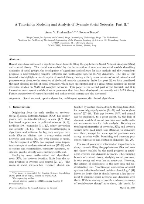 Pdf A Tutorial On Modeling And Analysis Of Dynamic Social Networks