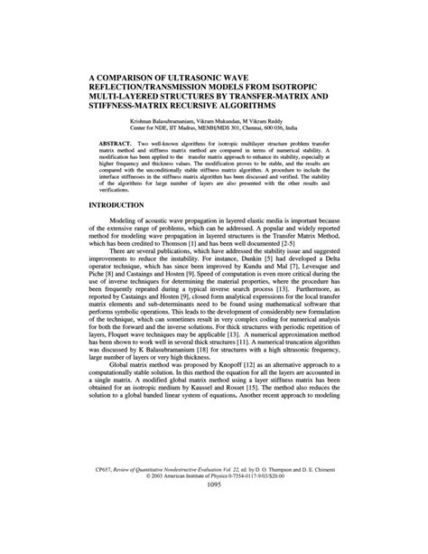 Pdf A Comparison Of Ultrasonic Wave Reflectiontransmission Models From Isotropic Multi
