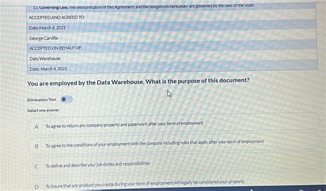solved you are employed by the data warehouse what is the elimination