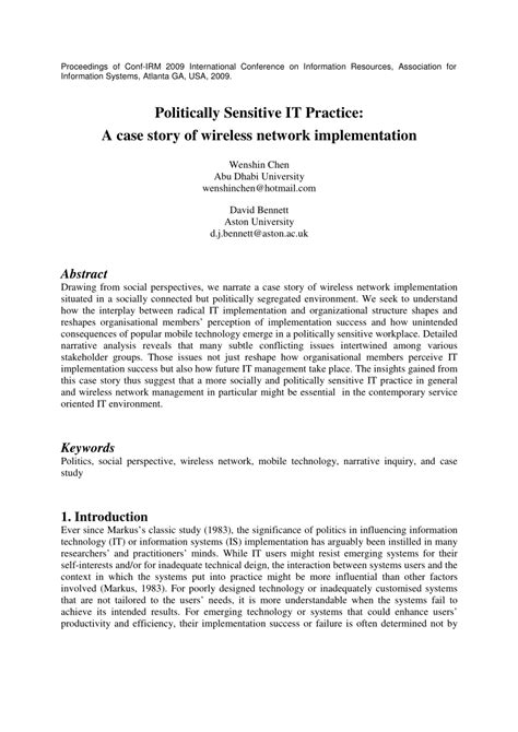 Pdf Politically Sensitive It Practice A Case Story Of Wireless