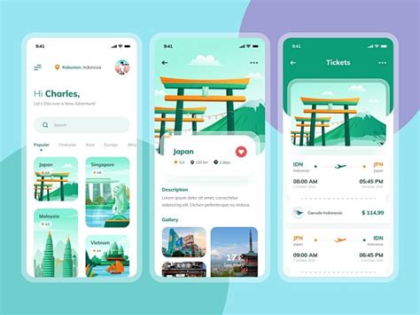 travel app design旅程地图预订旅行旅游目的地机票服务ui ux冒险度假清洁假期插图ui设计移动ui应用程序旅行旅游