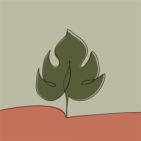 One Single Line Of Green Tree Leaves Contemporary Art Aesthetic Contour Modern Minimalistic