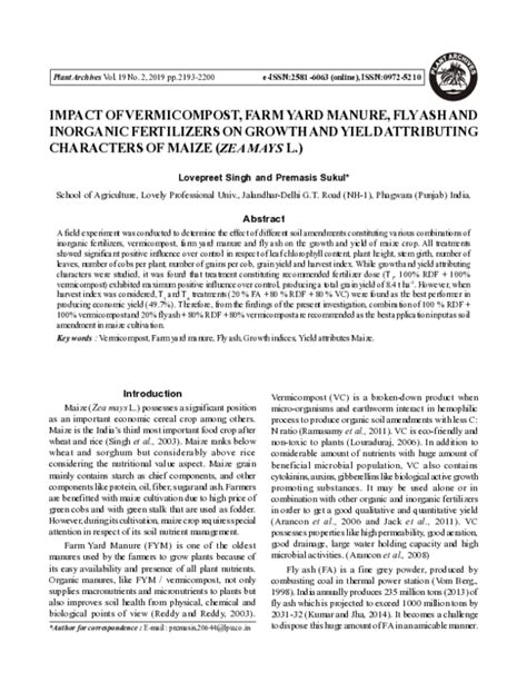 (PDF) Impact of Vermicompost, Farm Yard Manure, Fly Ash and Inorganic Fertilizers on Growth and ...