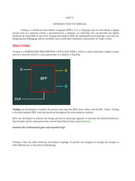 Introduction To Verilog Vlsi Pdf Hardware Description Language