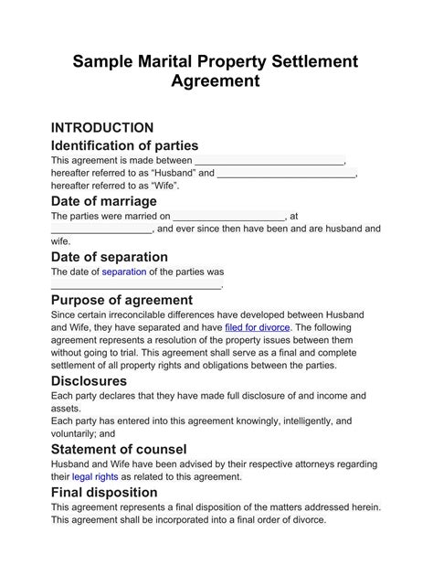 Free Printable Marital Settlement Agreement Templates [word Pdf]