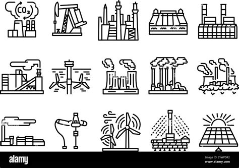 Alternative Energy Sources Black Line Icon Sets Vector Isolated Element Editable Stroke Stock