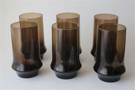 70s Vintage Smoke Brown Glass Tumblers Libbey Impromptu 16 Oz Drinking