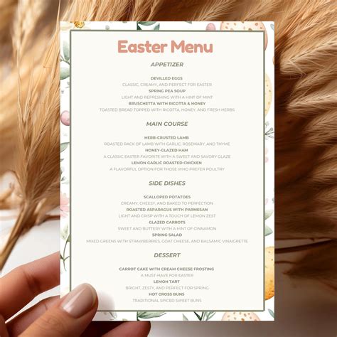 Editable Easter Lunch Menu Template Easter Brunch Easter Hosting Menu