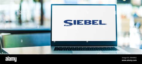 Poznan Pol Feb 6 2021 Laptop Computer Displaying Logo Of Siebel Crm Systems A Software