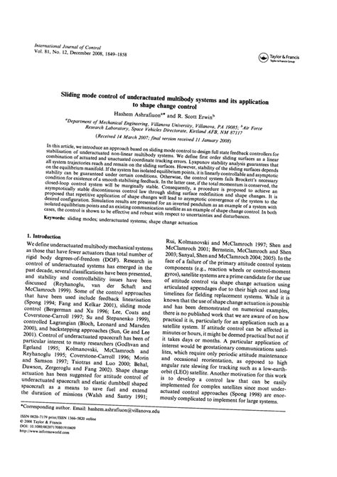 Pdf Sliding Mode Control Of Underactuated Multibody Systems And Its Application To Shape