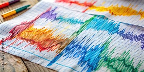 Vibrant Colored Seismic Graphs On Crumpled Paper Reveal Intricate