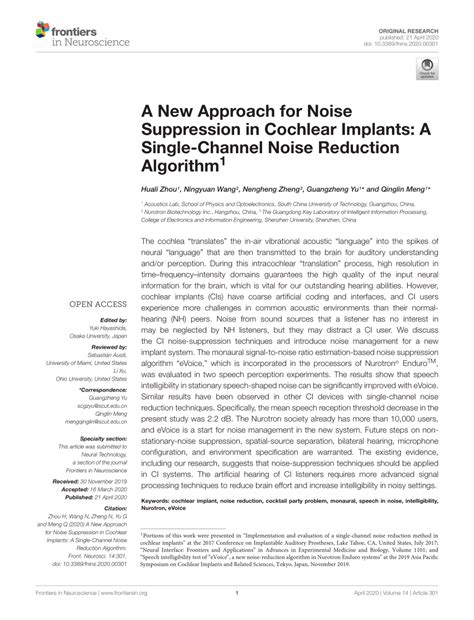 pdf a new approach for noise suppression in cochlear implants a