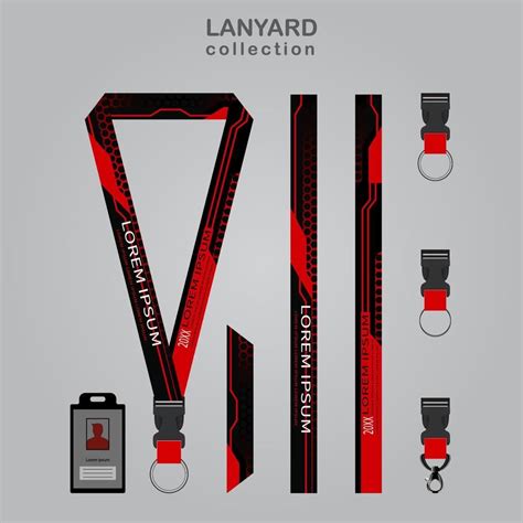 Black Red Technology Lanyard Templates Set Which Is Combined With A
