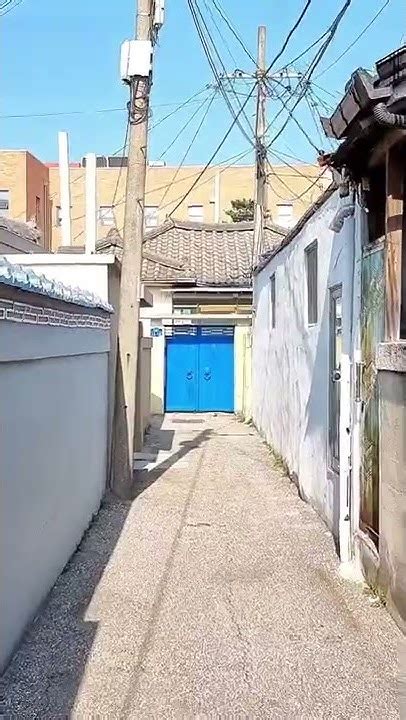 골목길 끝에 파란색 대문 사자 문양 Youtube