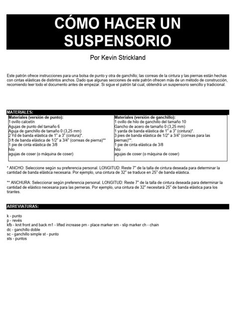 Cómo Hacer Un Suspensorio Pdf Tejer Costura