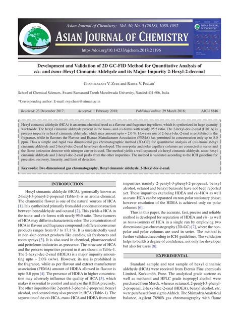 Pdf Development And Validation Of 2d Gc Fid Method For Quantitative Analysis Of Cis And Trans