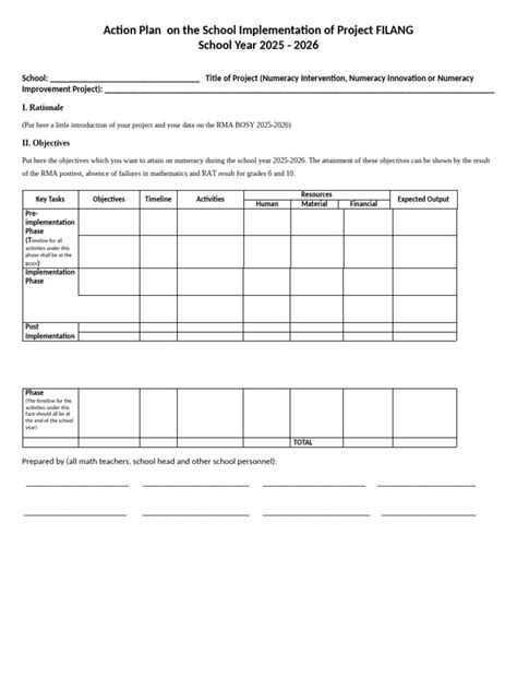 Numeracy Action Plan Template Pdf