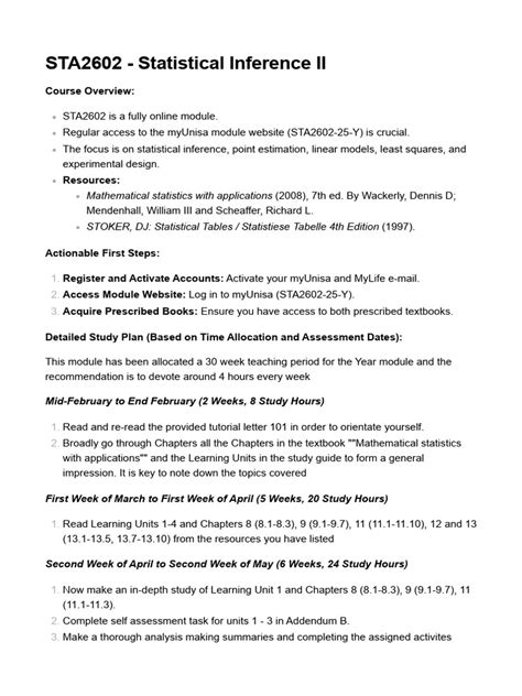 Sta2602 Statistical Inference Ii Pdf Statistics Methodology