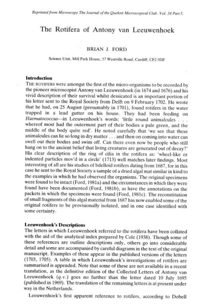 Pdf The Rotifera Of Antony Van Leeuwenhoek