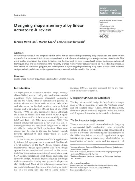 Pdf Designing Shape Memory Alloy Linear Actuators A Review