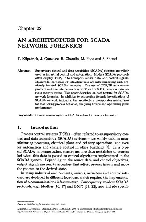 PDF An Architecture For SCADA Network Forensics