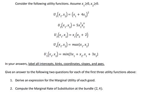 Solved Consider The Following Utility Functions Assume Chegg