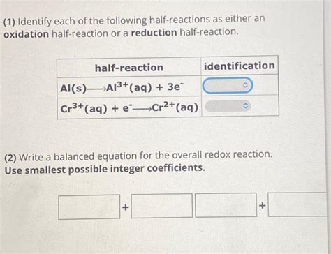 Solved 1 Identify Each Of The Following Half Reactions As