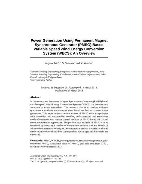Pdf Power Generation Using Permanent Magnet Synchronous Dokumen Tips