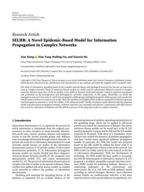 Pdf Selhr A Novel Epidemic Based Model For Information Propagation In Complex Networks