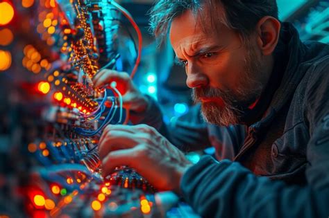 Premium Photo Man Working With Intricate Wiring And Circuitry In A