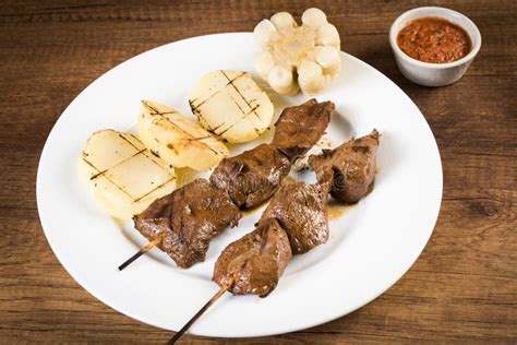 Anticuchos Peruvian Cuisine Grilled Skewered Beef Heart Meat With