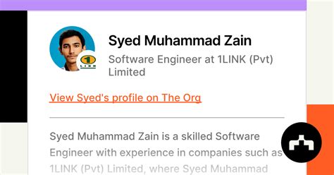 Syed Muhammad Zain Software Engineer At 1link Pvt Limited The Org