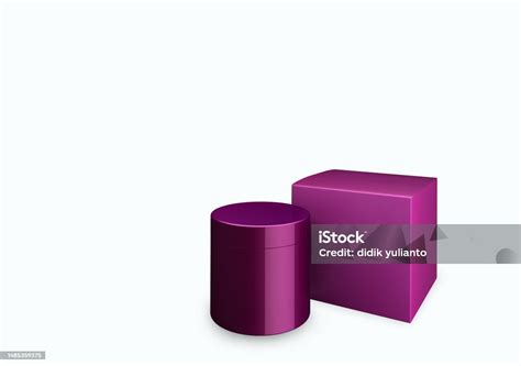 빈 깊은 라일락 진주층 화장품 항아리는 흰색 배경에 정면 시야각에 얼룩 크림이 있는 조롱 3d 그림 공란에 대한 스톡 사진 및