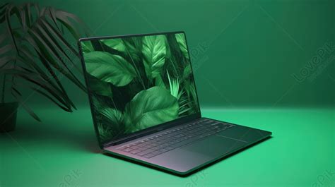 향상된 시각적 매력을 위해 Illustrator에서 만든 미니멀리스트 녹색 배경 3d 노트북 모형 리스 배경 감시 장치 배경 만든 배경 이미지 Hd 리스 감시 장치