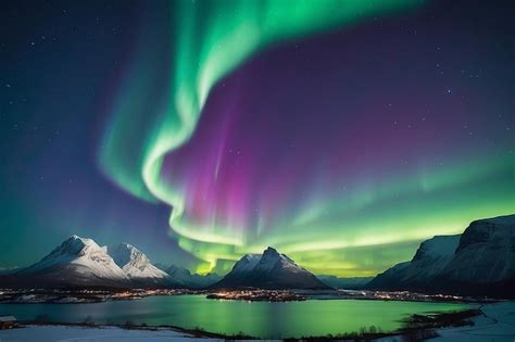 Premium Photo Northern Lights Or Aurora Borealis In The Sky Over