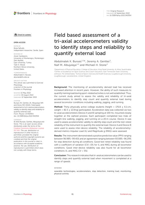 Pdf Field Based Assessment Of A Tri Axial Accelerometers Validity To Identify Steps And