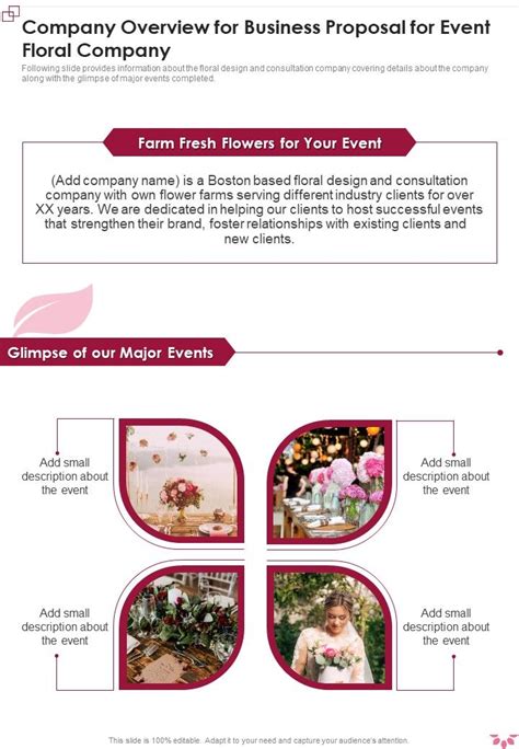 Company Overview For Business Proposal For Event Floral Company One Pager Sample Example