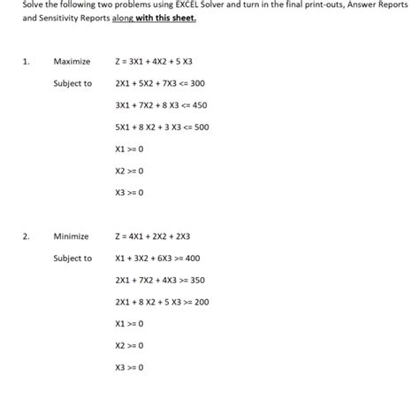 solved solve the following two problems using excel solver