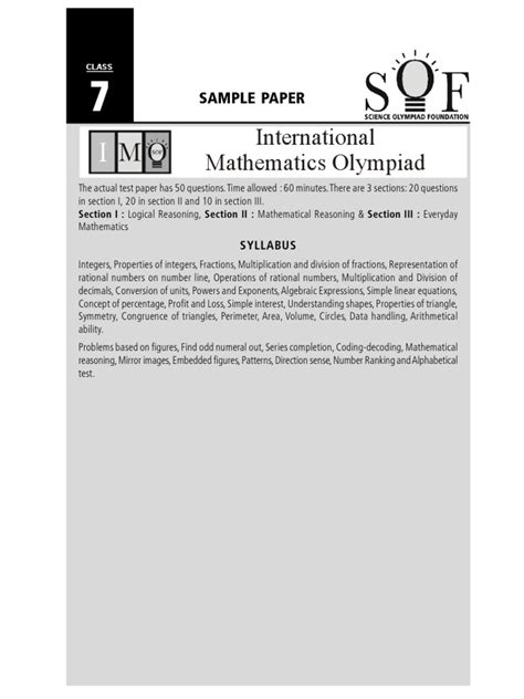 Sample Papers Science Olympiad Foundation Sof Exponentiation Rational Number
