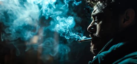 A Man Smokes A Cigarette The Smoke Curling Around His Face Generative