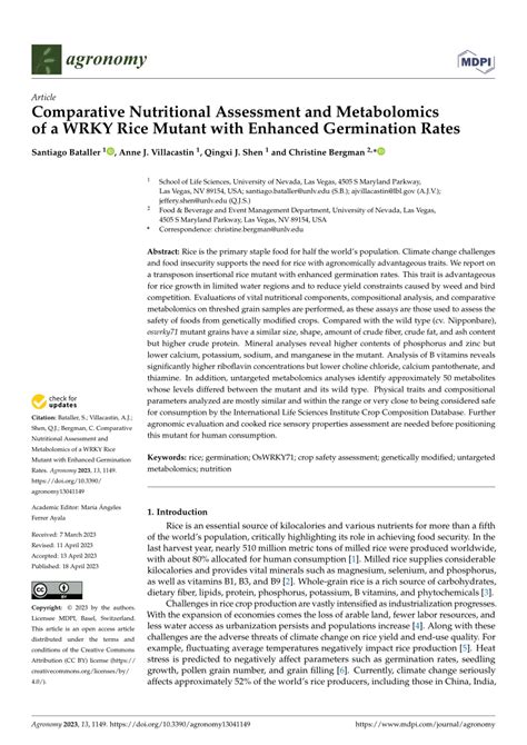 Pdf Comparative Nutritional Assessment And Metabolomics Of A Wrky